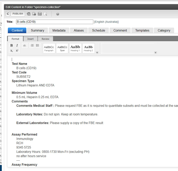 Specimen collection – RCH WebHelp